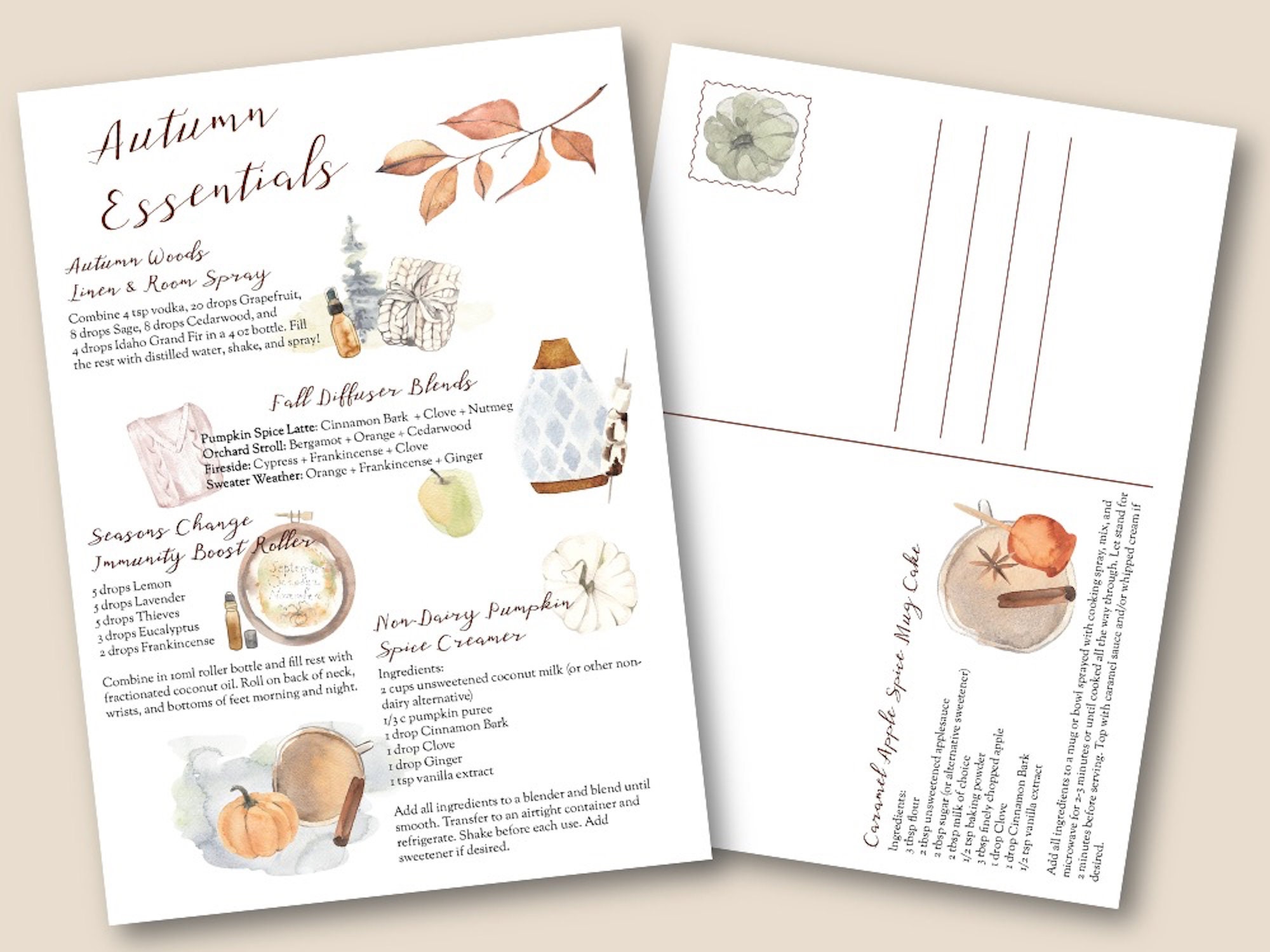 PRINTABLE YOUNG LIVING Fall Watercolor Postcard, Essential Oil Postcard ...