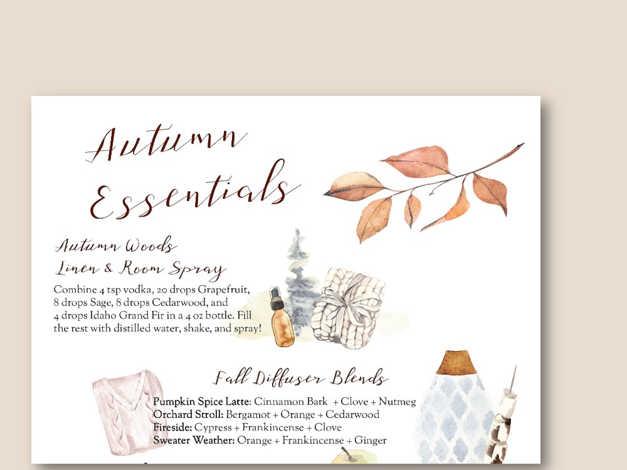 PRINTABLE YOUNG LIVING Fall Watercolor Postcard Essential Oil - Etsy