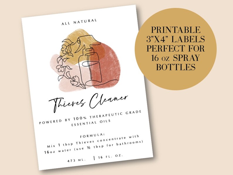 PRINTABLE YOUNG LIVING Thieves Cleaner Essential Oil Label, 4x3 ...