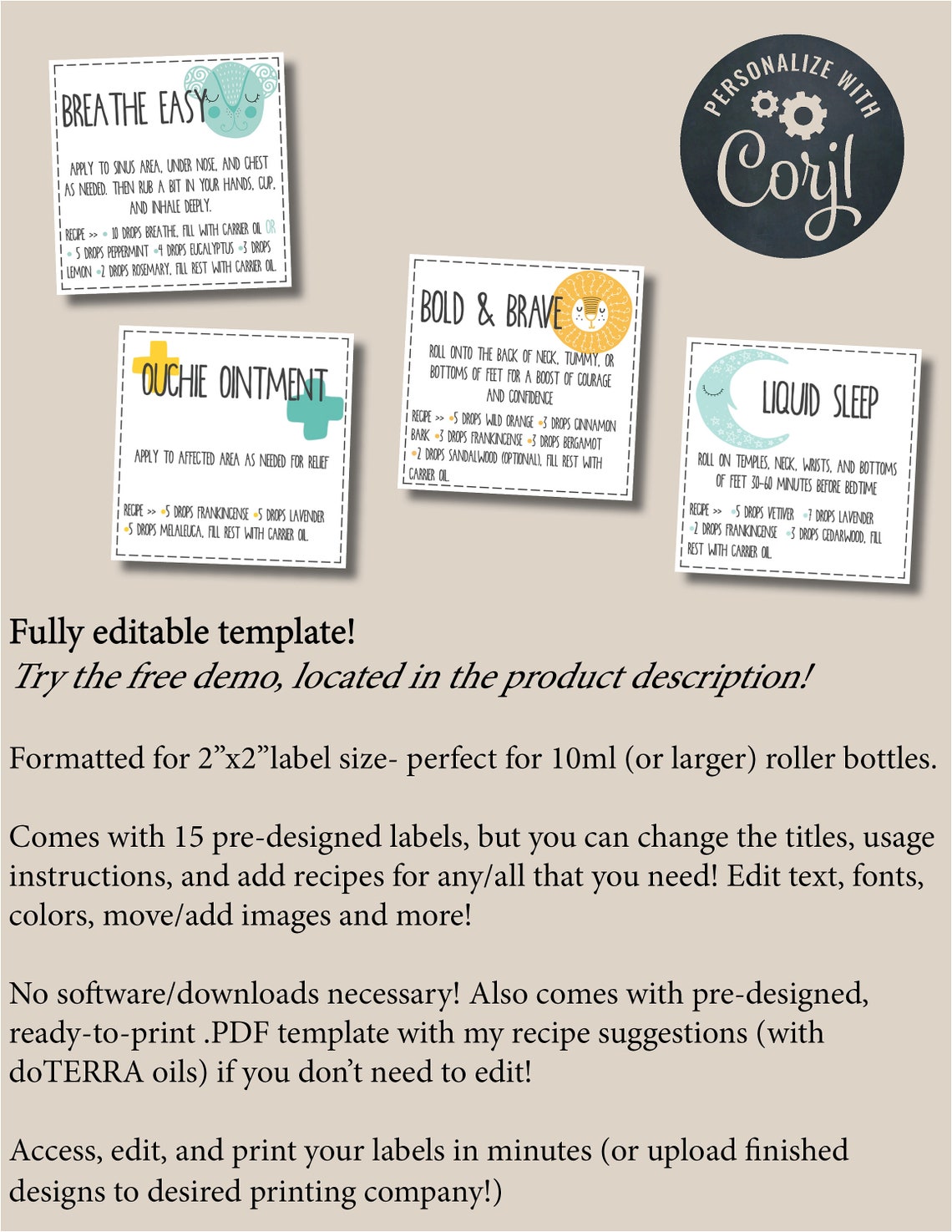 DOTERRA Kids Printable Blends Roller Bottle Labels Doterra - Etsy