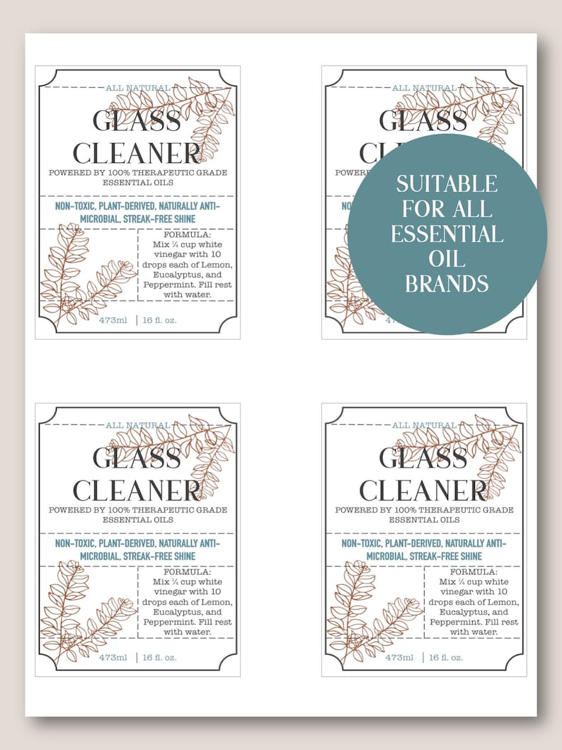 Glass Cleaner Essential Oil Label, Doterra Label, YL Label, Essential ...