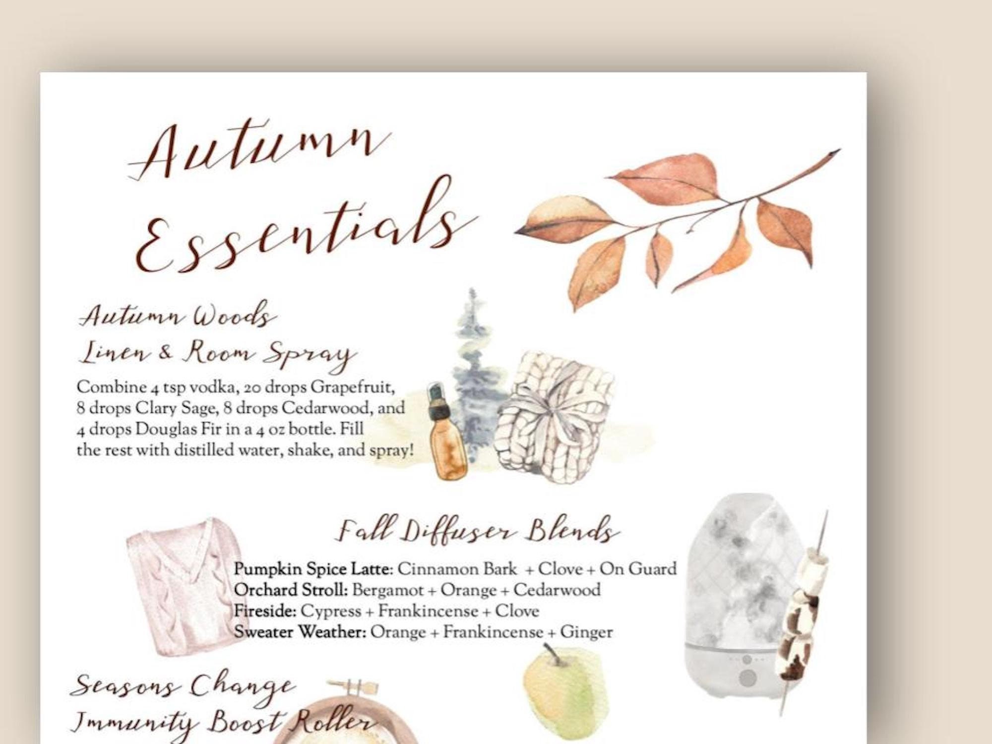 PRINTABLE Doterra Fall Wellness Watercolor Postcard,essential Oil ...