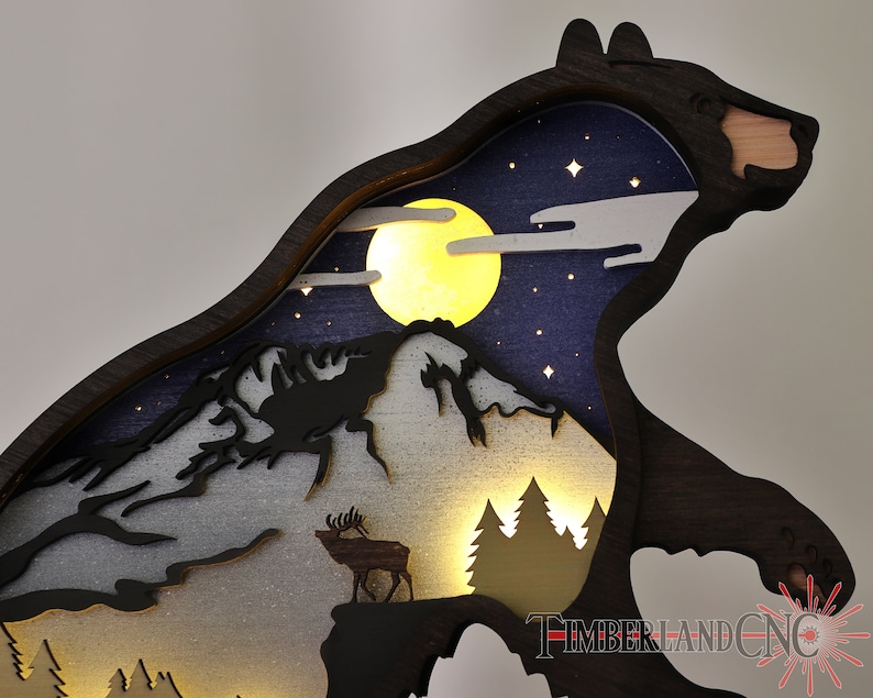 Illuminated Layered Bear With Mountain SVG Laser Cutting - Etsy