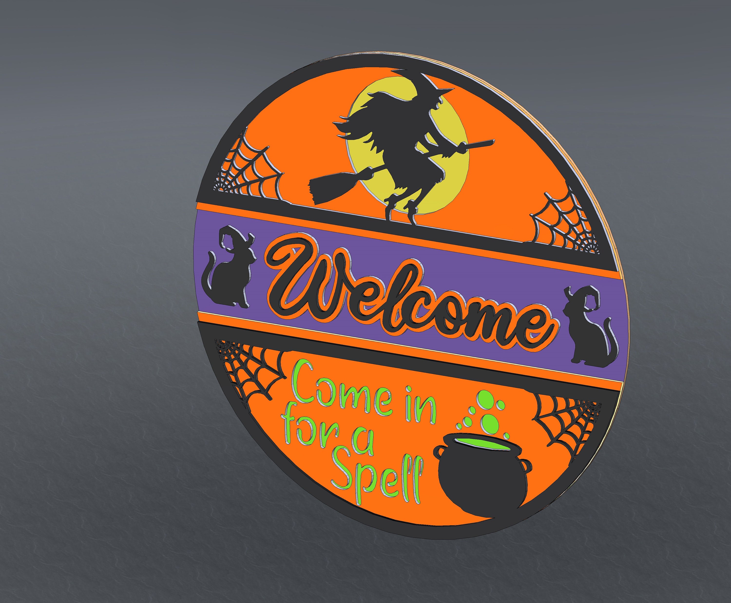 Round Welcome Sign Halloween Witch SVG Laser Cutting File - Etsy