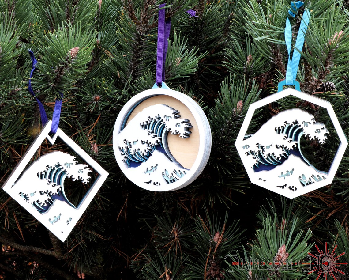 Great Wave Ornament Layered SVG, Three Shapes, Cut File for Glowforge ...