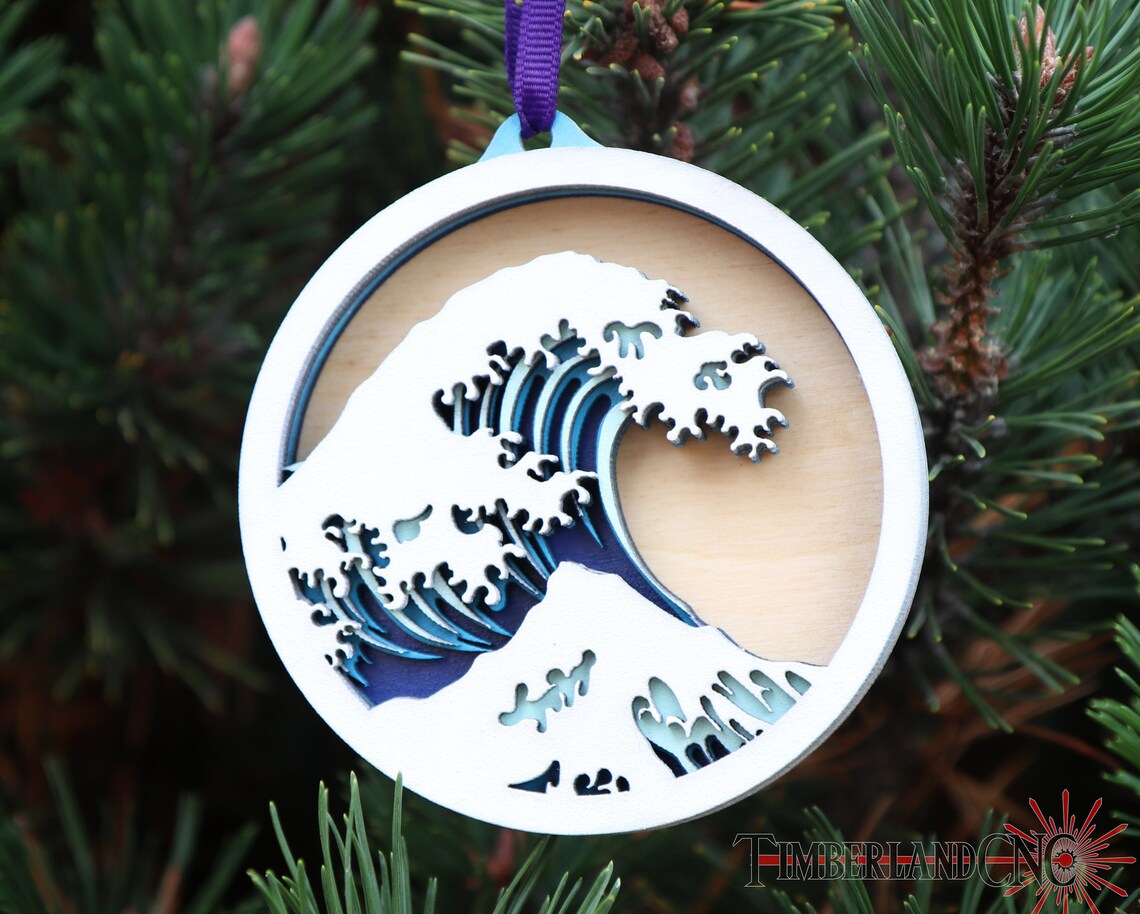 Great Wave Ornament Layered SVG, Three Shapes, Cut File for Glowforge ...