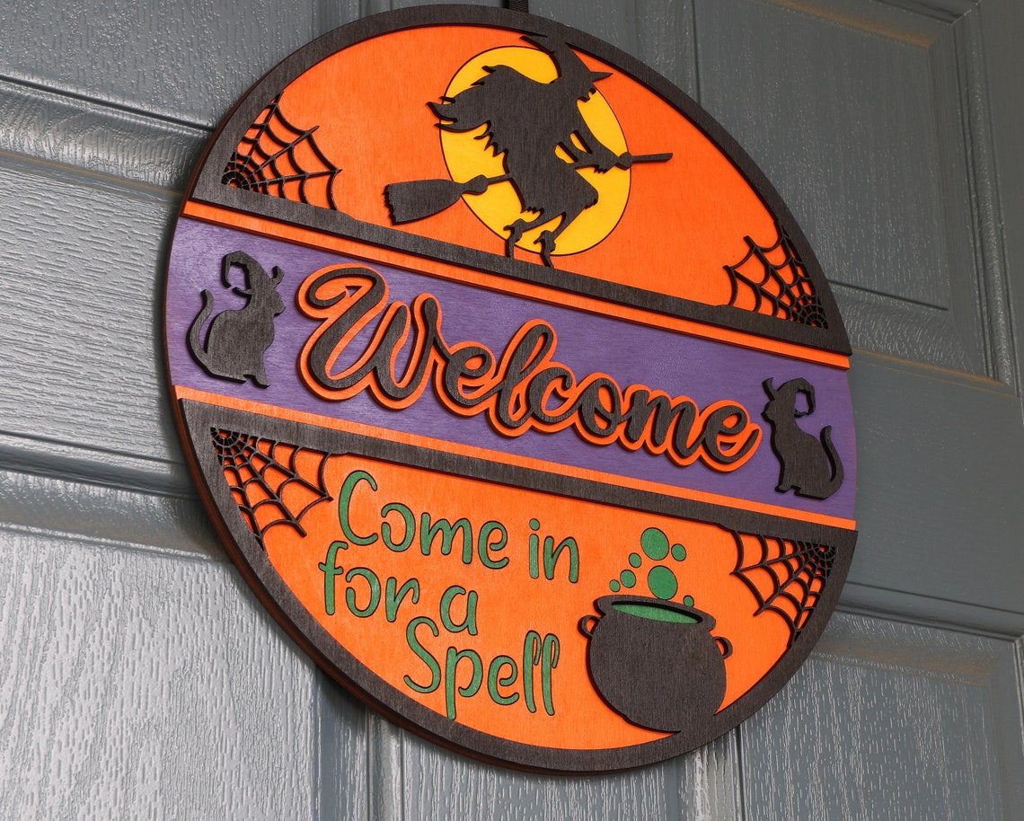 Round Welcome Sign, Halloween, Witch, SVG, Laser Cutting File - Etsy