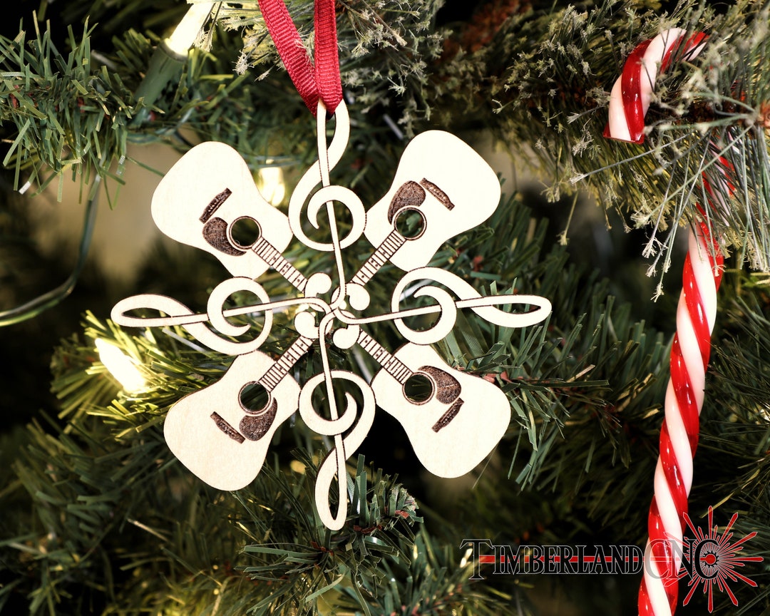 Treble Clef Guitar Ornament, Musical Snowflake Ornament, SVG, Laser ...
