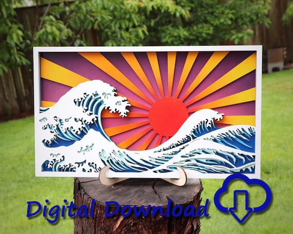 Great Wave Layered SVG Cut File for Cricut Glowforge Laser. | Etsy