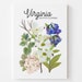 Virginia Flower Art Print State Flowers Art Virginia Art | Etsy