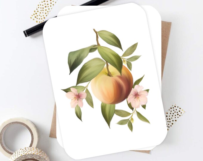 Peach Card, Peach Botanical Note Card, Peach Blossom Card, Peach ...