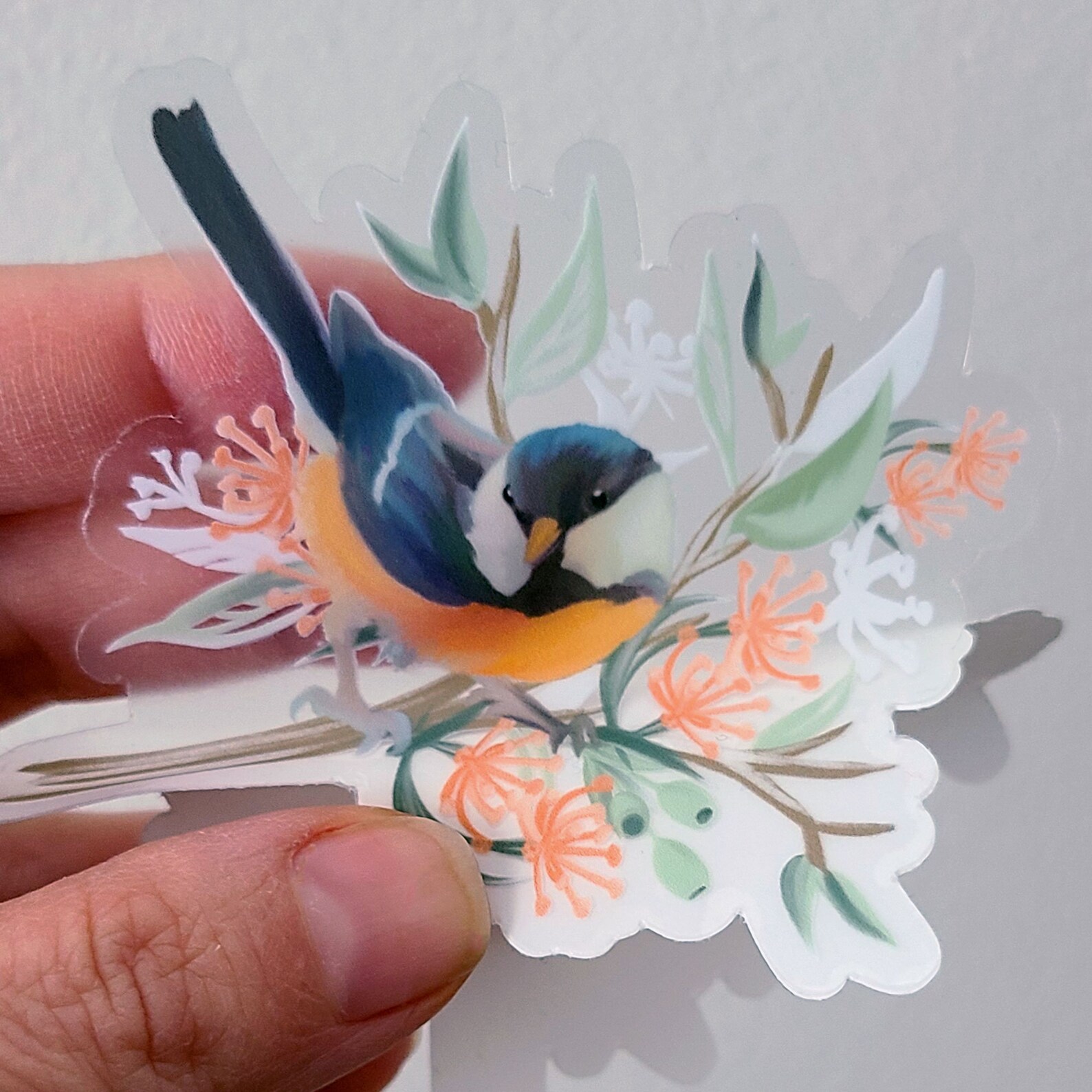 Clear Songbird Sticker 3x3 in. Floral Sticker Bird Sticker | Etsy