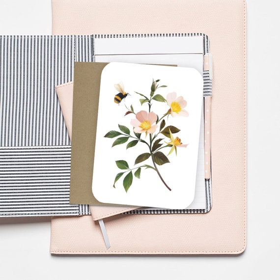 Bee Card Bumble Bee Card Honey Bee Card Floral Greeting | Etsy