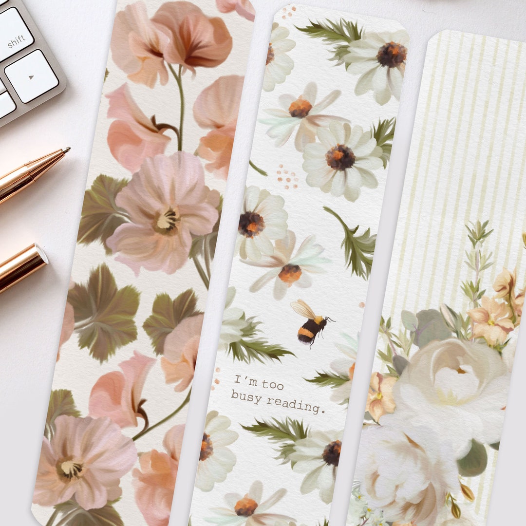 Floral Bookmark Set, Set of 3 Illustrated Flower Bookmarks, Gift Ideas ...