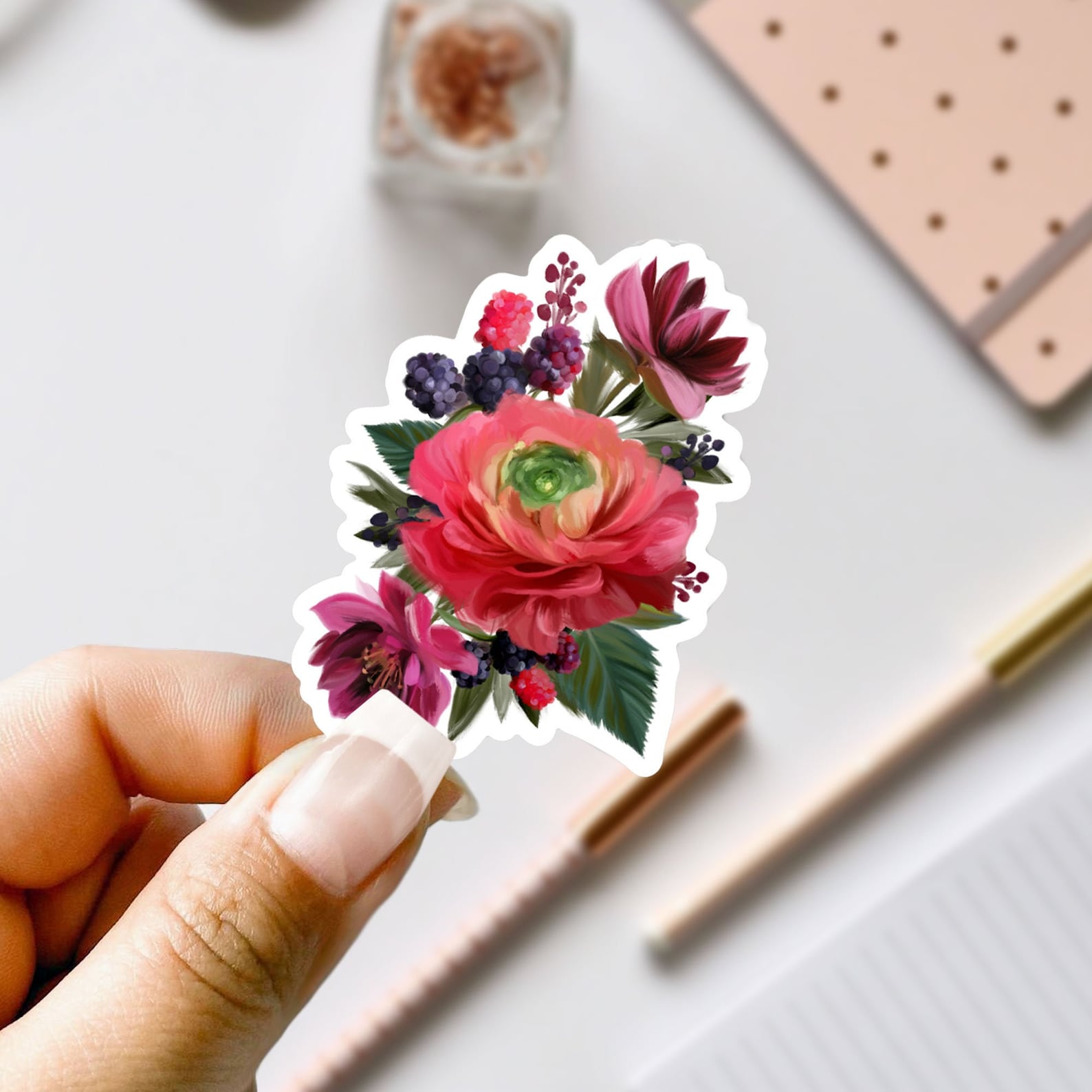 Pegatina de flor rosa pegatina floral en negrita pegatina - Etsy España