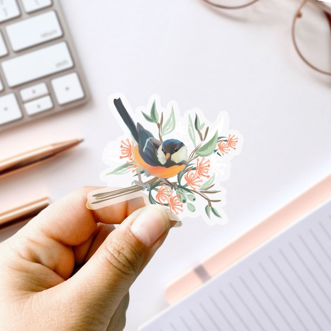 Clear Songbird Sticker, 3x3 In. Floral Sticker, Bird Sticker, Laptop ...