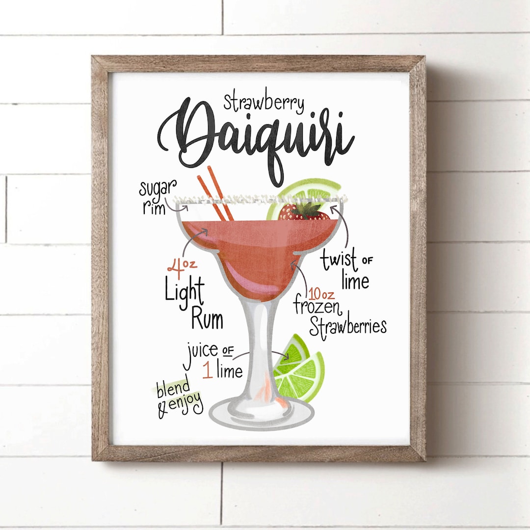 Daiquiri Art Print, Strawberry Daiquiri Art, Signature Drink, Wedding ...
