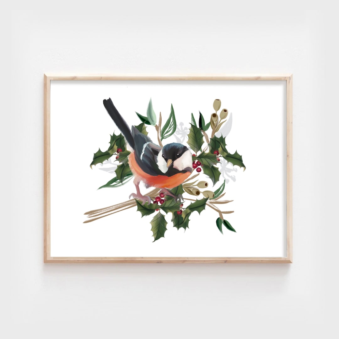 Christmas Bird Art Print, Christmas Song Bird Art Print, Holiday ...