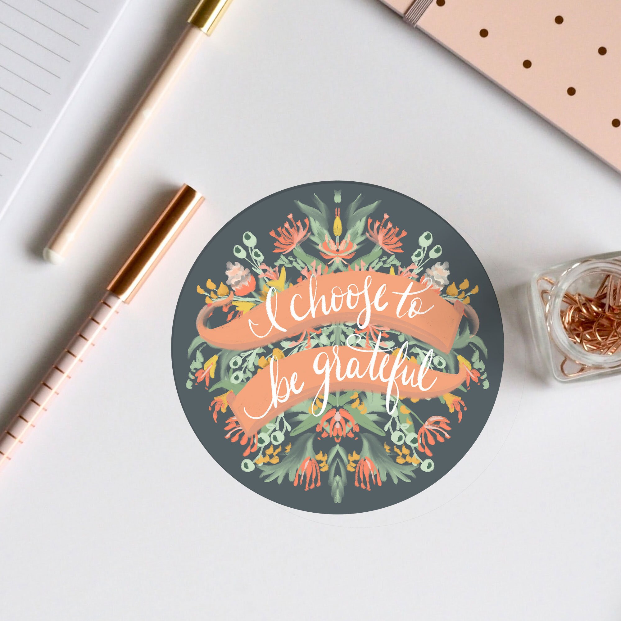 Be Grateful Sticker 3x3 In. Round Flower Sticker Laptop | Etsy