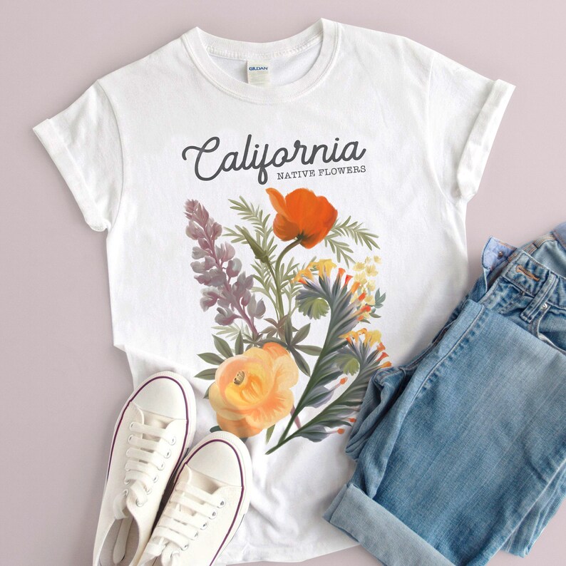 California Flower Tshirt Wildflower Tee Botanical Tshirt | Etsy