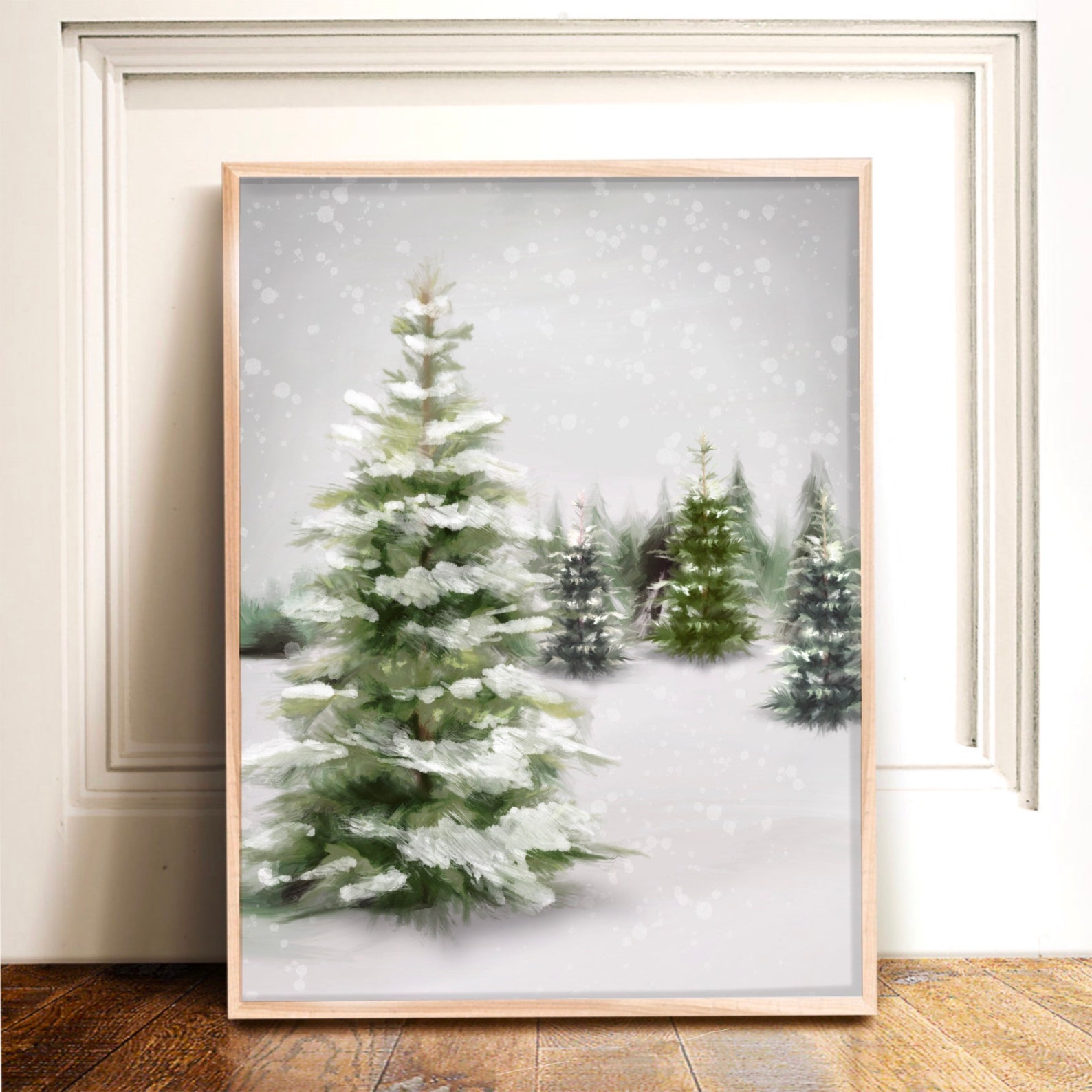 Snowy Evergreen Landscape Print Christmas Tree Art Print - Etsy