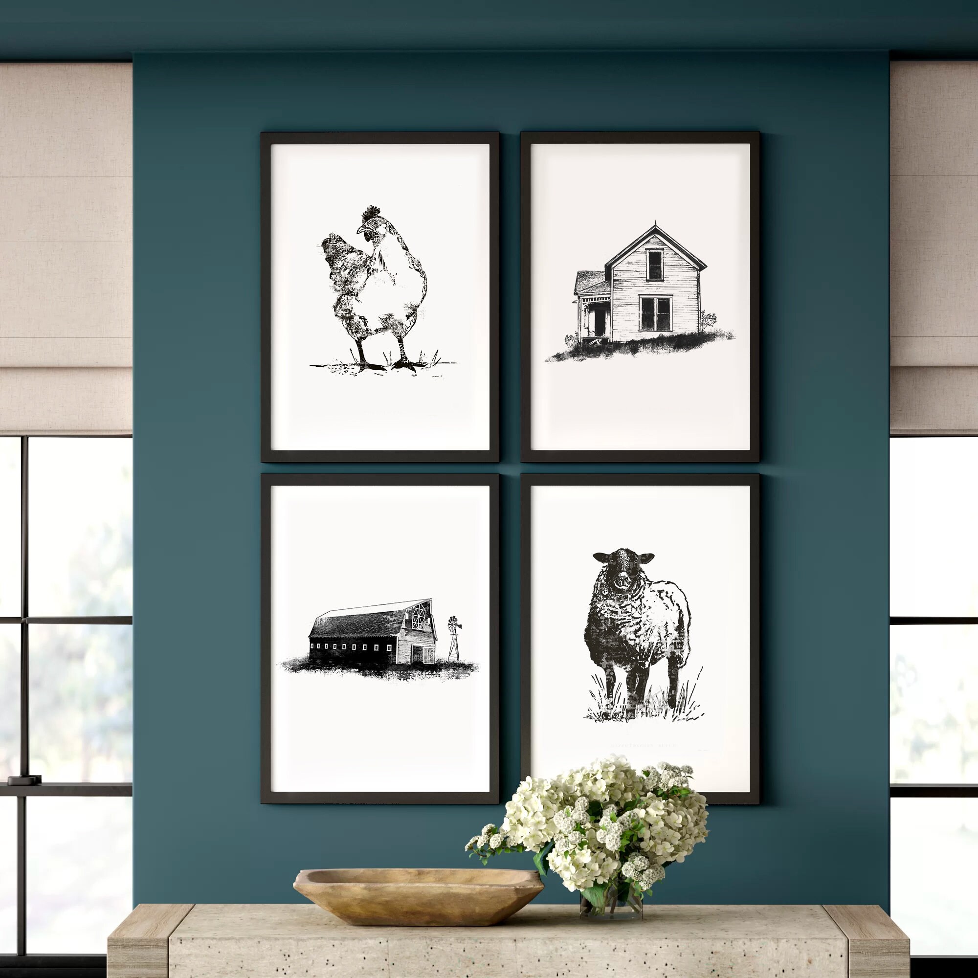 Farm House Art Print Rustic Farmhouse Wall Decor Black and | Etsy