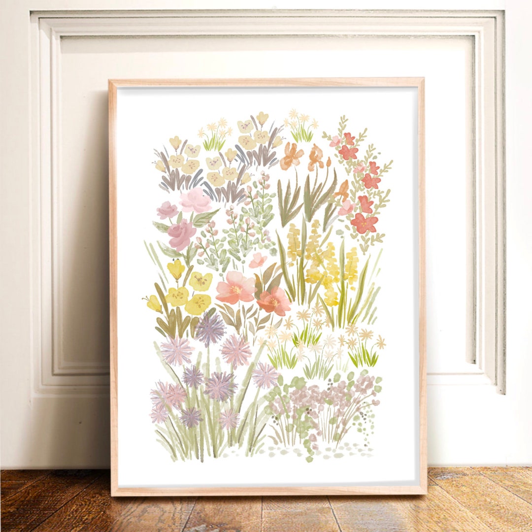 Flower Garden Art Print, Garden Painting, Cottage Garden Art ...