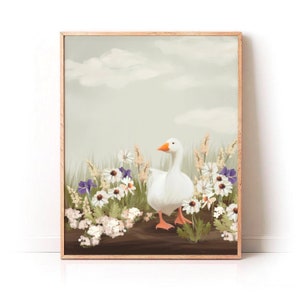 Goose in the Garden Art Print, Goose Themed Nursery, Vintage Inspired ...
