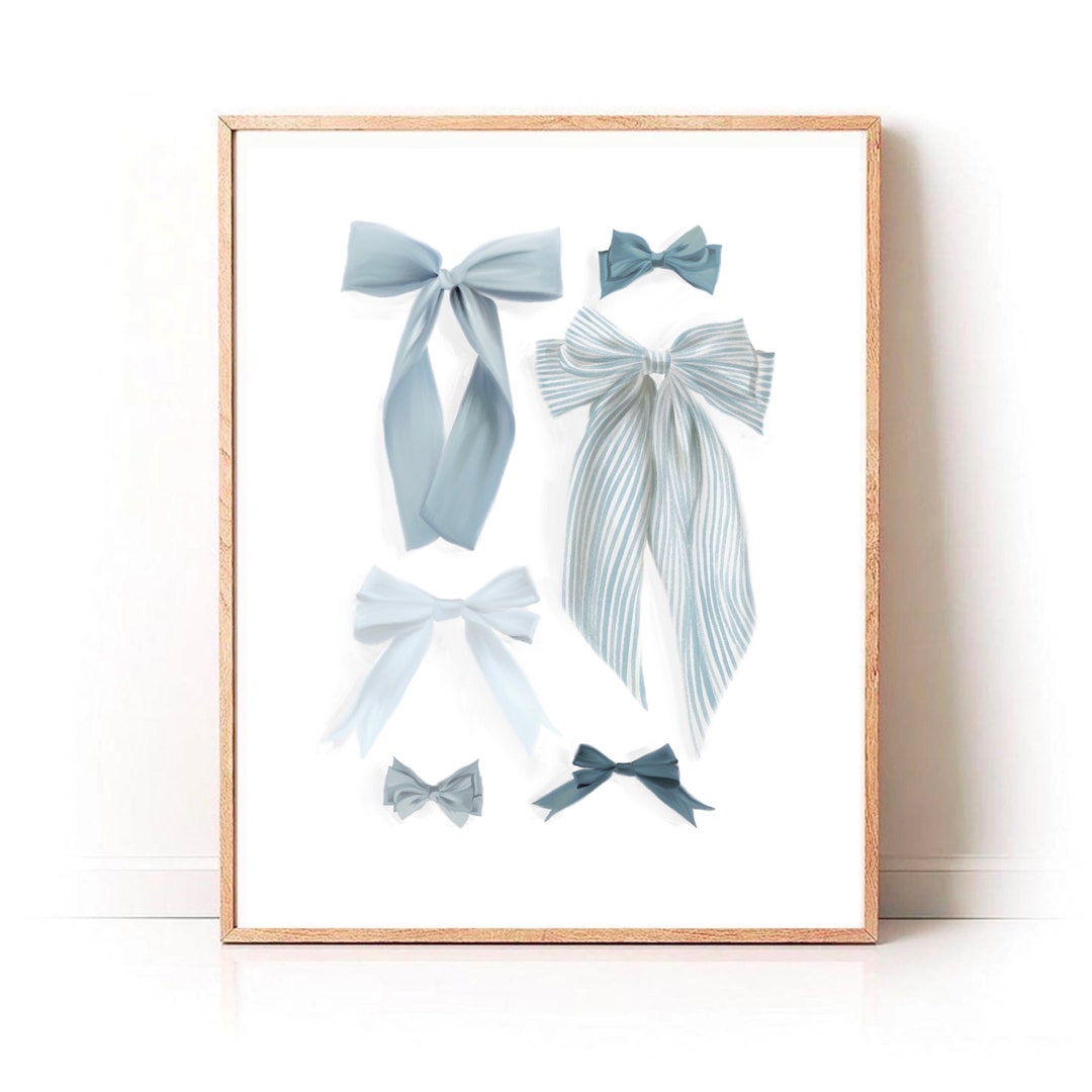 Blue Bow Art Print, Minimal Nursery Artwork, Blue Art Print, Girl Room ...