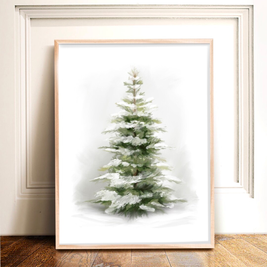 Snowy Evergreen Art Print, Christmas Tree Art Print, Winter Pine Tree ...