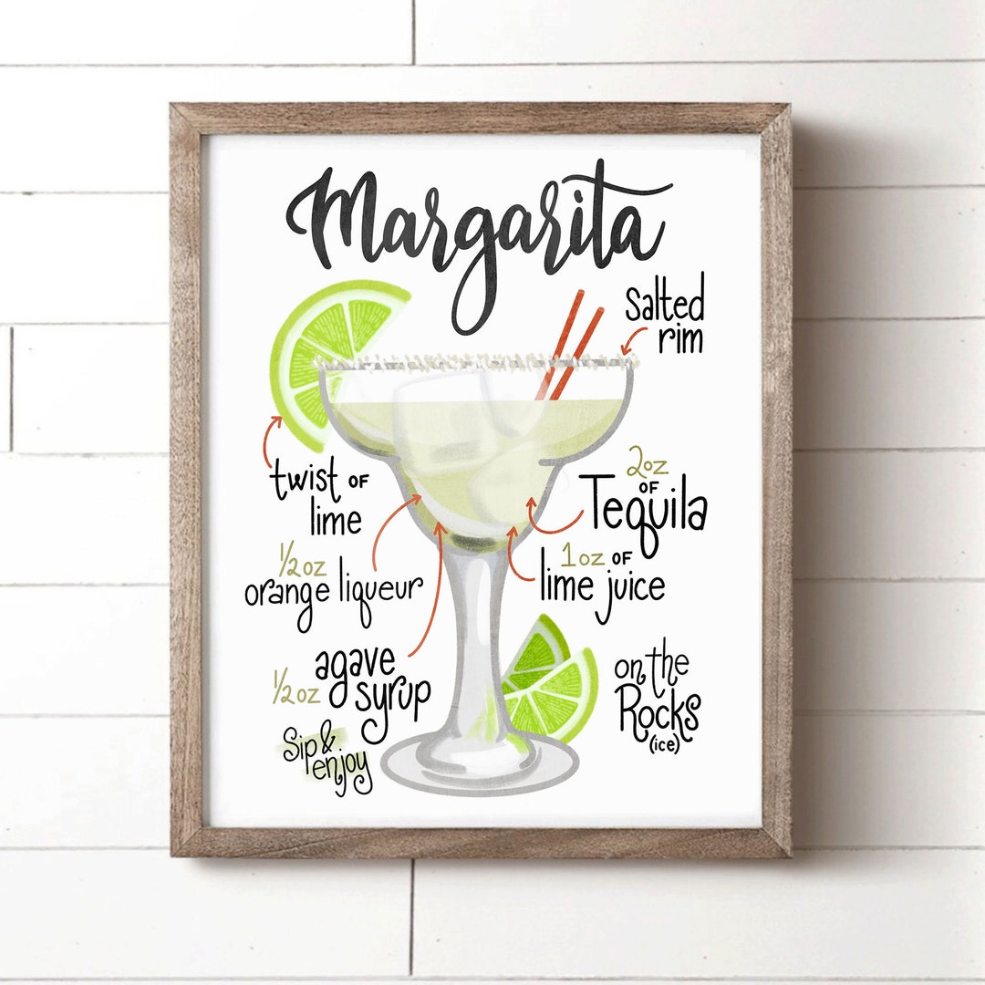 Margarita Art Print, Margarita Cocktail Recipe, Signature Drink Art ...