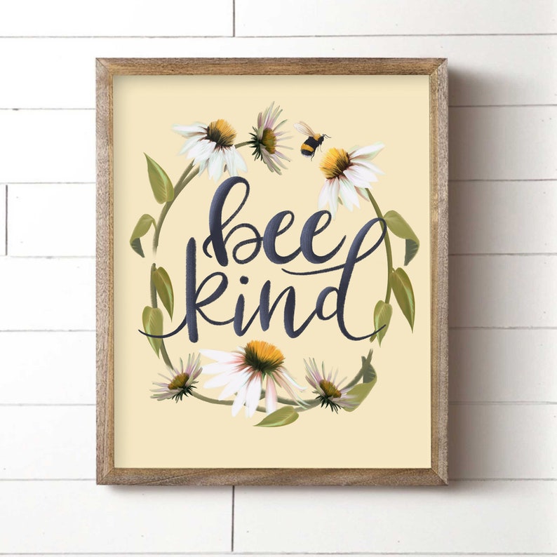 Bee Kind Art Print Be Kind Artwork Print Honey Bee Art | Etsy