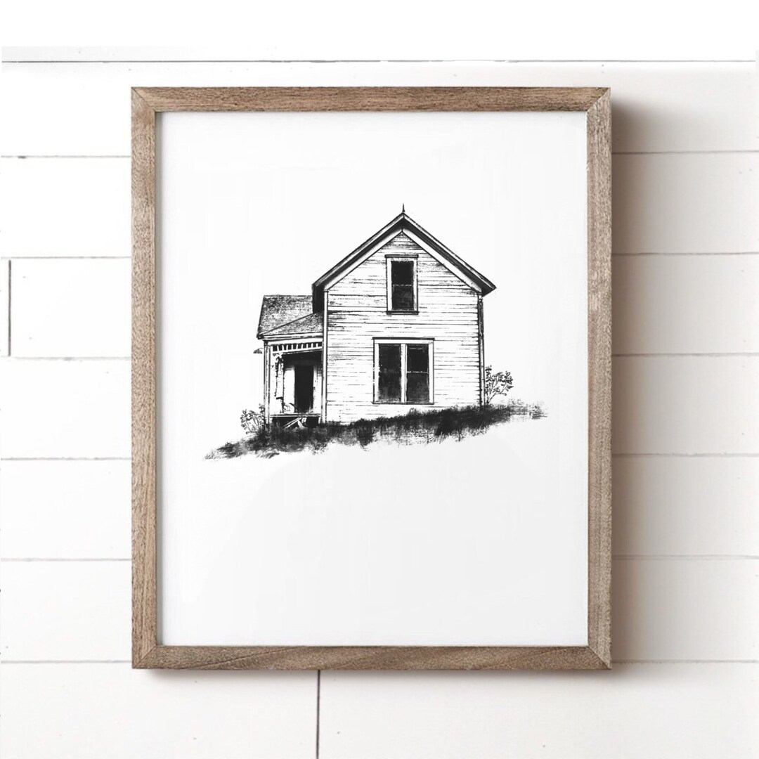 Farm House Art Print - Rustic Farmhouse Wall Decor - Black and White ...