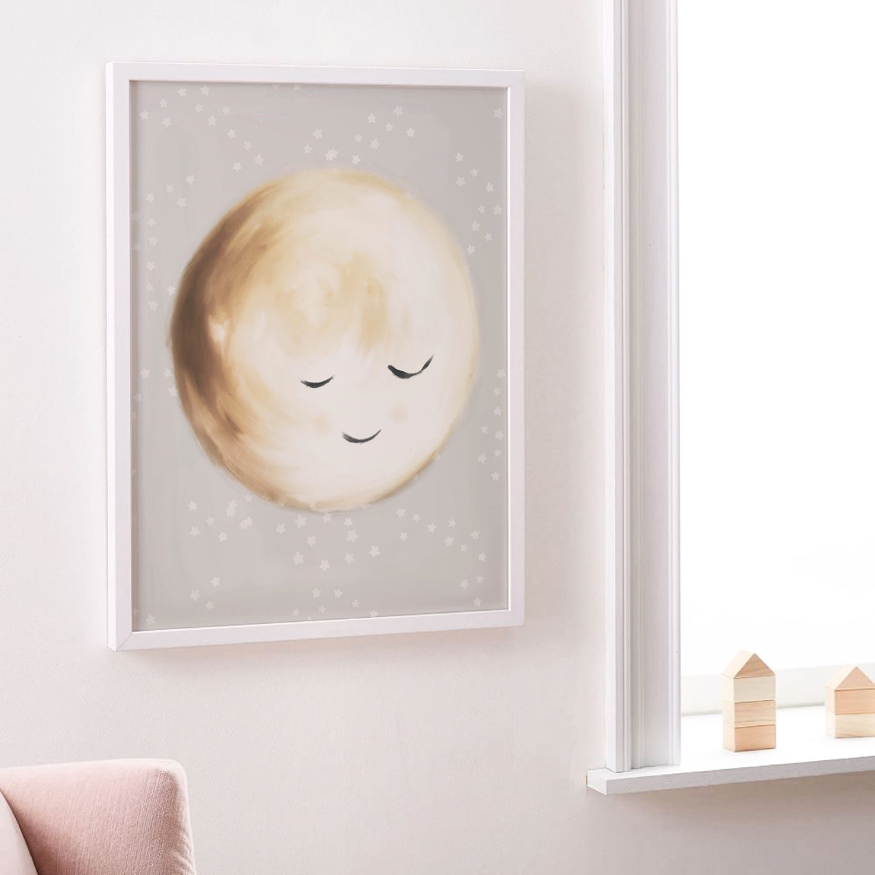 Little Moon Print Neutral Nursery Artwork Stars and Moon - Etsy