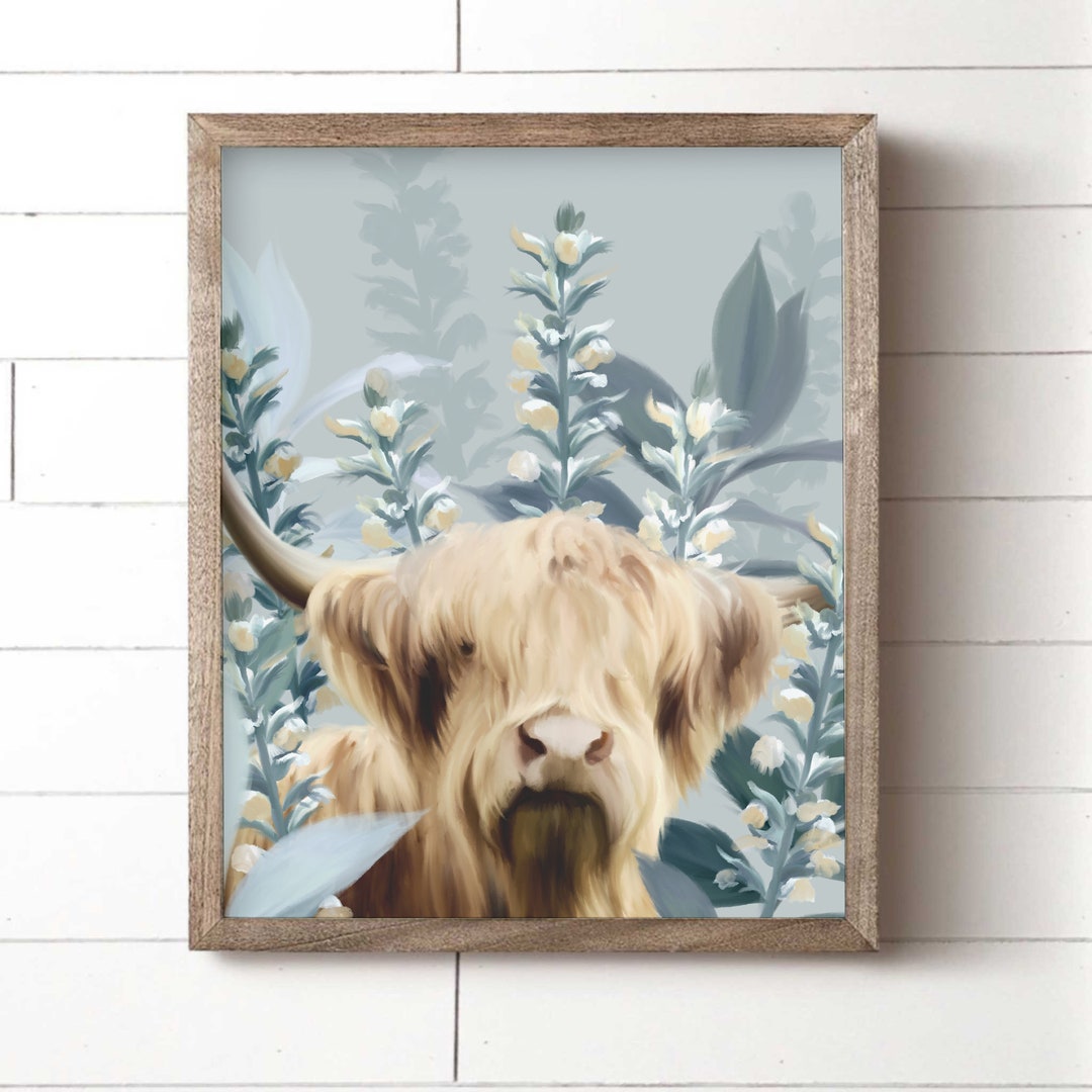 BLU Highland Cow Print, Cow Wall Art, Rustic Wall Art, Highland Cow Art ...
