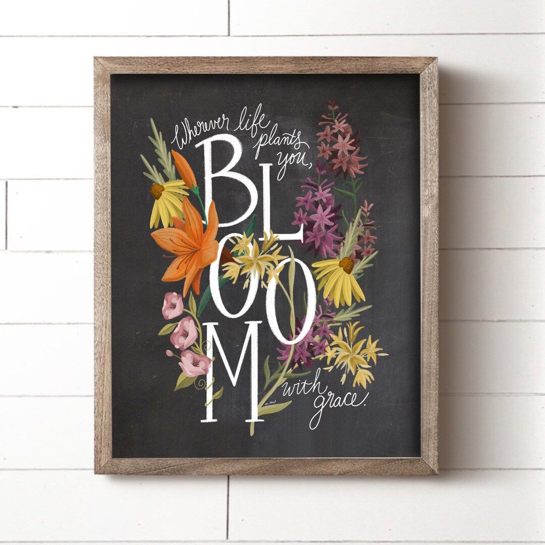 Bloom With Grace Print, Farmhouse Home Decor, Wildflower Art, Rustic ...