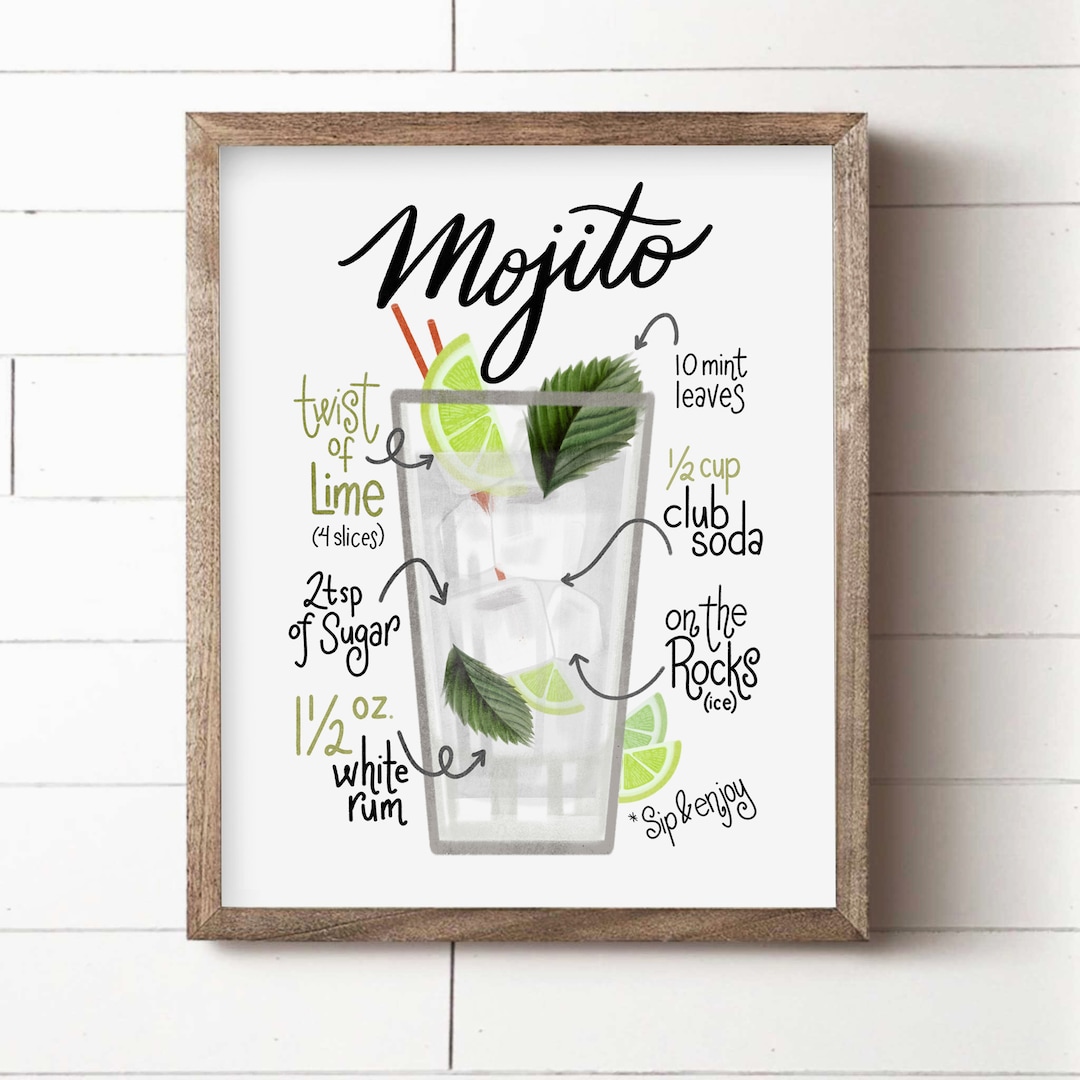Mojito Print, Mojito Recipe Art Print, Cocktail Art, Wedding Drink ...