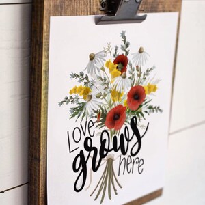 Love Grows Here Art Print Home Decor Wall Art Gallery Wall Art Floral ...