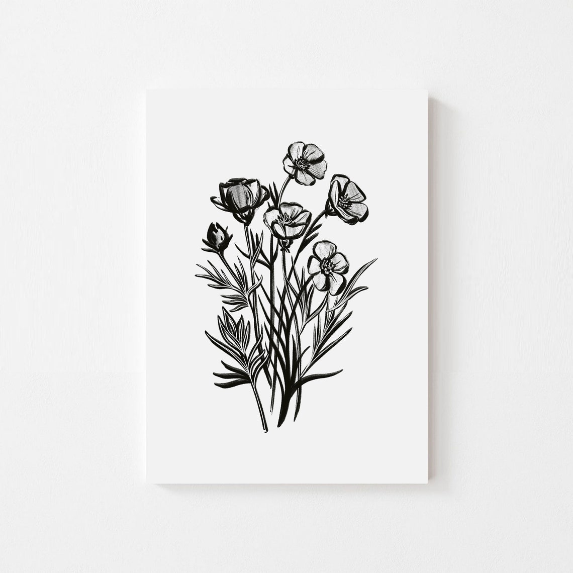 Black and White Pen and Ink Daisy Print Flower Wall Art | Etsy