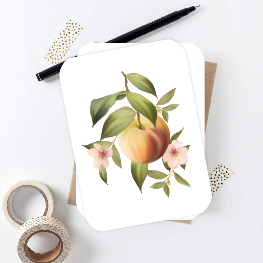 Peach Card, Peach Botanical Note Card, Peach Blossom Card, Peach ...