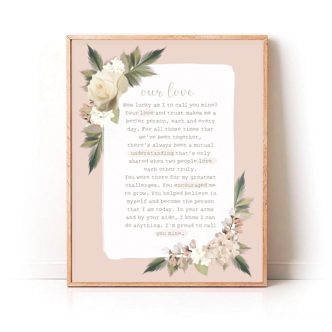 Meaningful Wedding Art, Wedding Vow Poem, Gift for Girlfriend Art ...