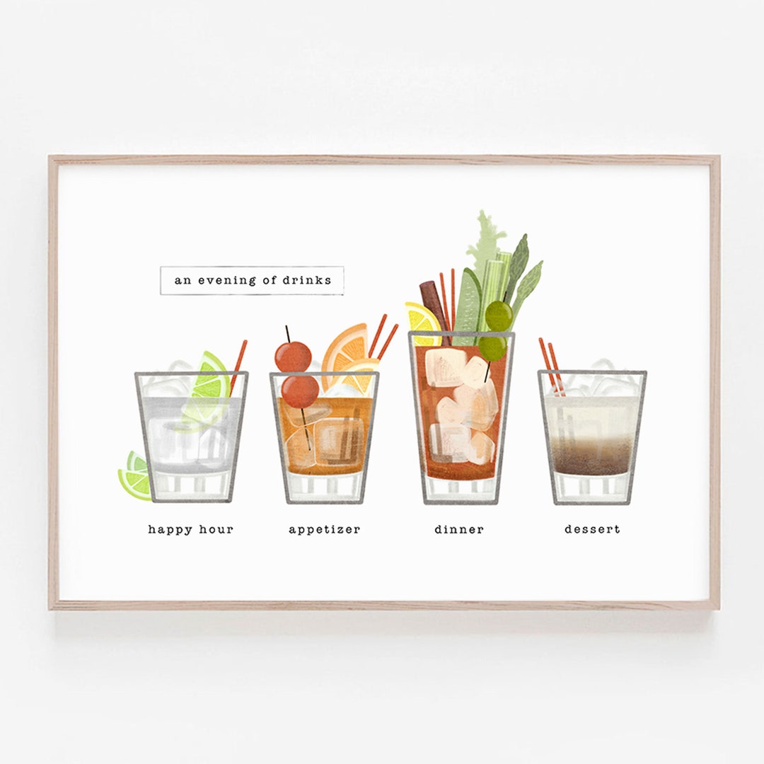 Evening Cocktail Print, Cocktail Art Print, Wedding Drink, Cocktail ...