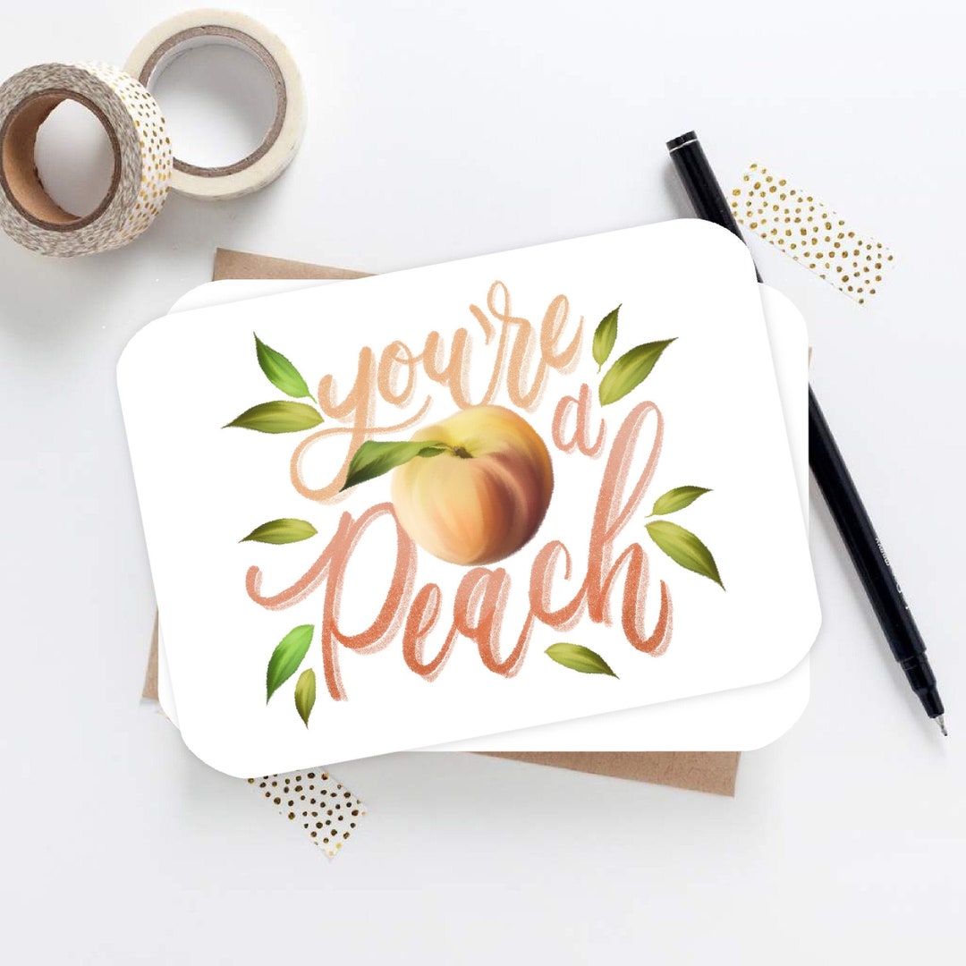 Peach Card, Peach Botanical Note Card, Peach Blossom Card, Peach ...