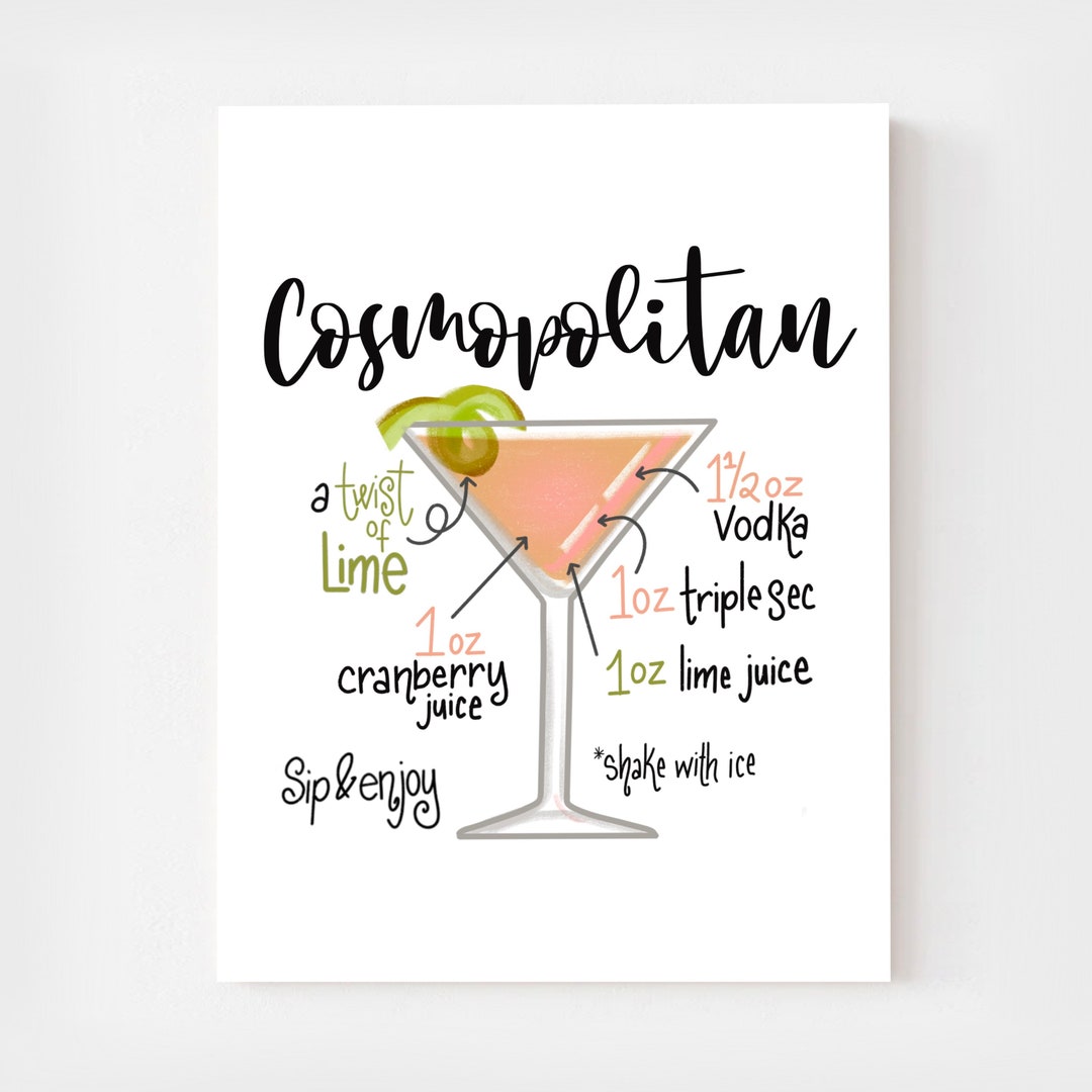 Cosmopolitan Print, Cosmopolitan Cocktail Recipe Art Print, Wedding ...