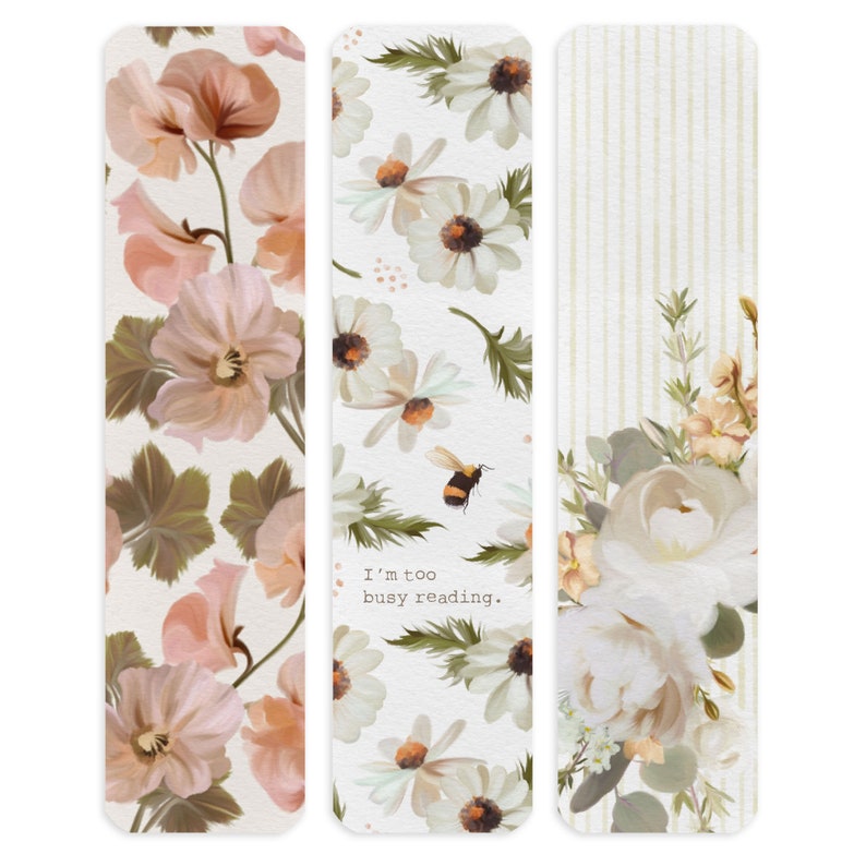 Floral Bookmark Set Set of 3 Illustrated Flower Bookmarks - Etsy
