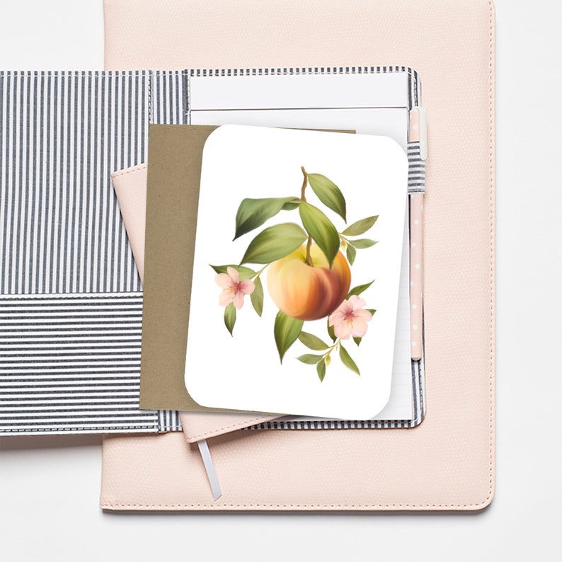 Peach Card Peach Botanical Note Card Peach Blossom Card - Etsy