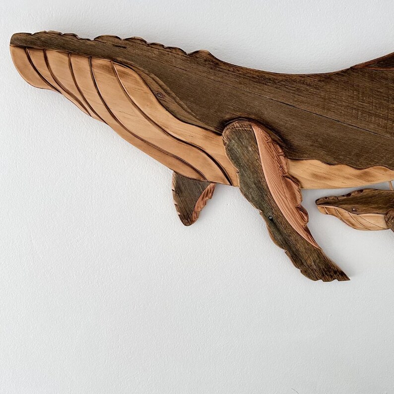 Handcrafted Reclaimed Wood Whale and Calf Wall Sculpture - Etsy