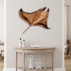 Handcrafted Wooden Manta Ray Sculpture | Reclaimed Wood Ocean Wall Art ...