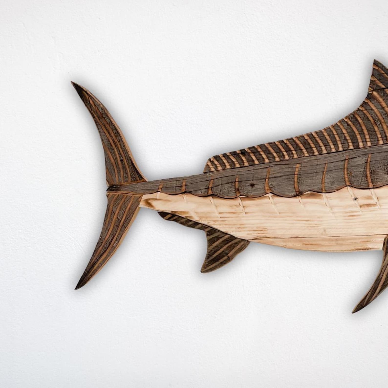 Handcrafted Wooden Swordfish Sculpture | Reclaimed Wood Ocean Decor ...