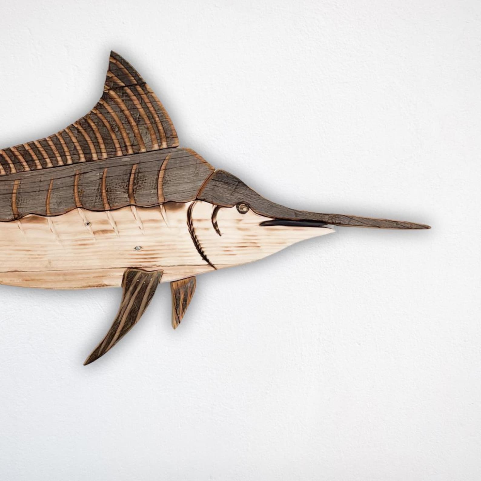 Handcrafted Wooden Swordfish Sculpture | Reclaimed Wood Ocean Decor ...
